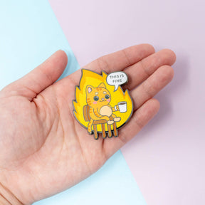 Funny Cat Meme This is Fine Enamel Pin – Moonmoli