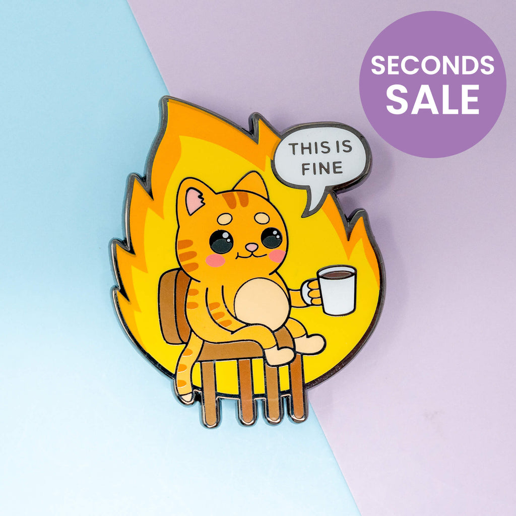 Funny Cat Meme This is Fine Enamel Pin, Seconds Sale – Moonmoli